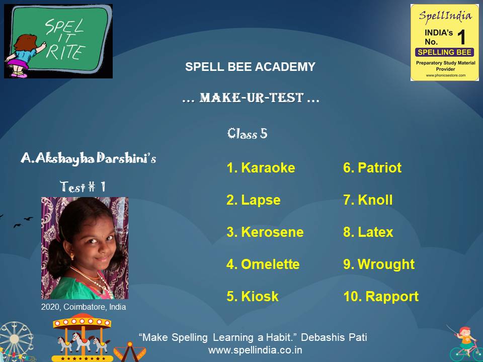 Spell Bee | Class 2 | Spelling Test Words