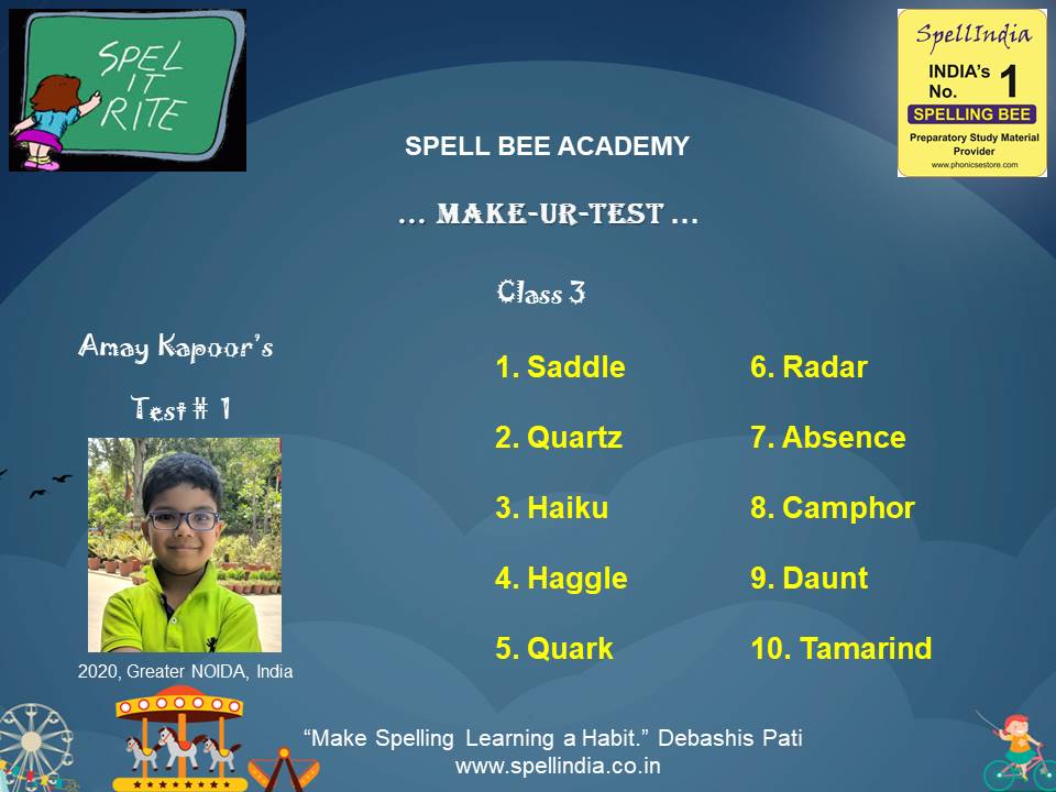 Spell Bee | Class 7 | Spelling Test Words