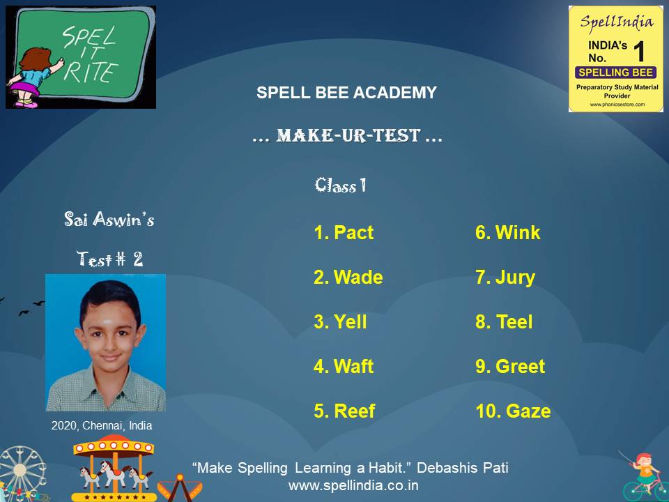 Spell Bee | Class 1 | Spelling Exam Test Words