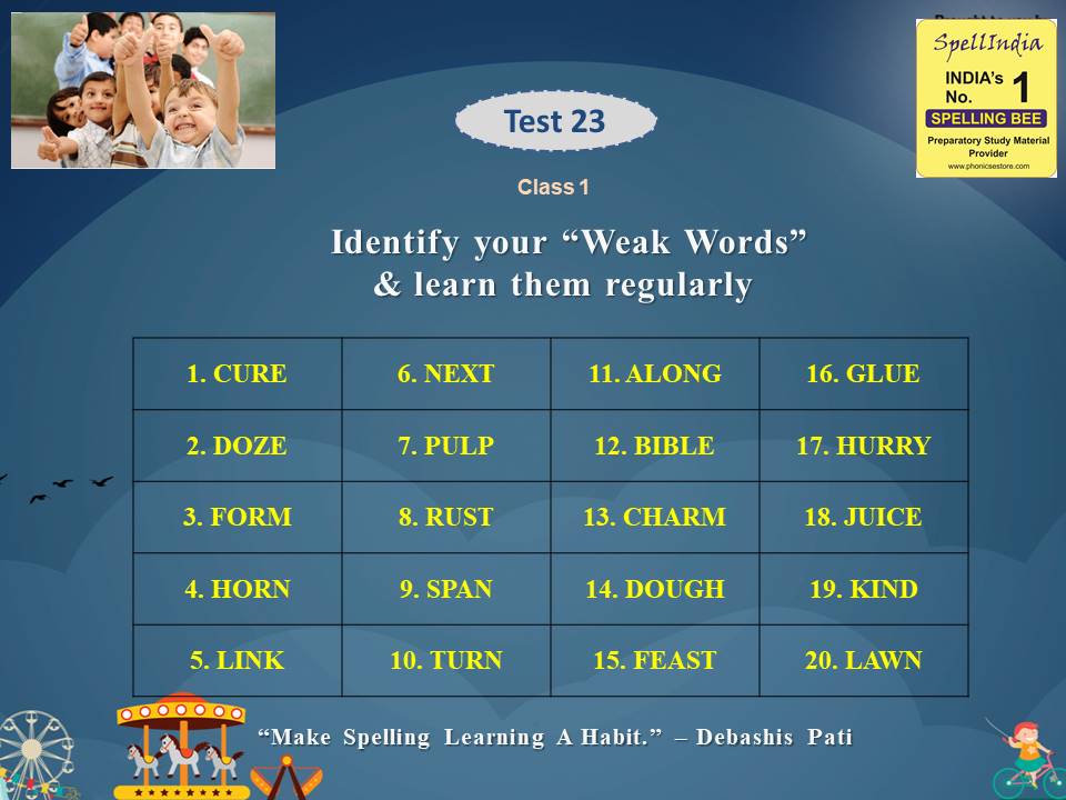 Spell Bee | Class 1 | Spelling Test Words
