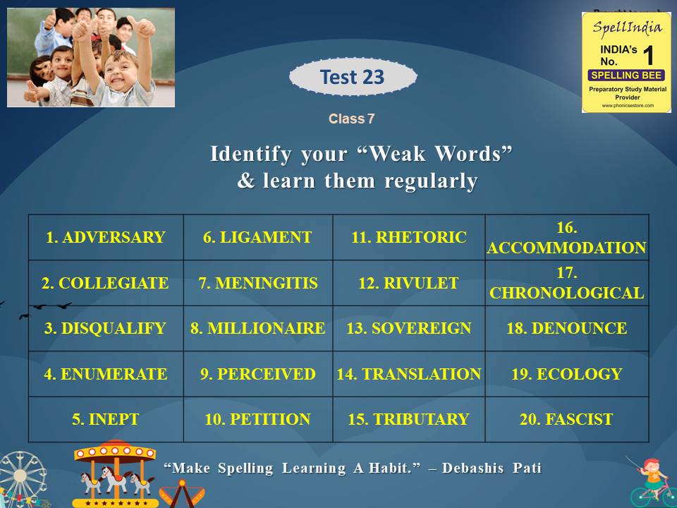 Spell Bee | Class 7 | Spelling Test Words