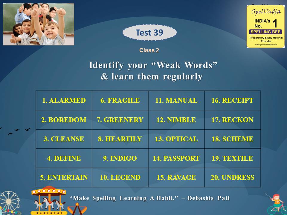 Spell Bee | Class 2 | Spelling Exam Test Words